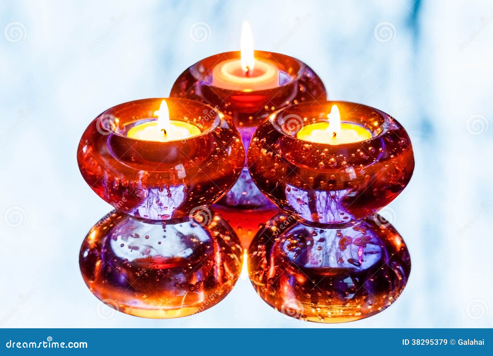 Three Candles and Reflection in the Mirror Stock Image - Image of flame ...