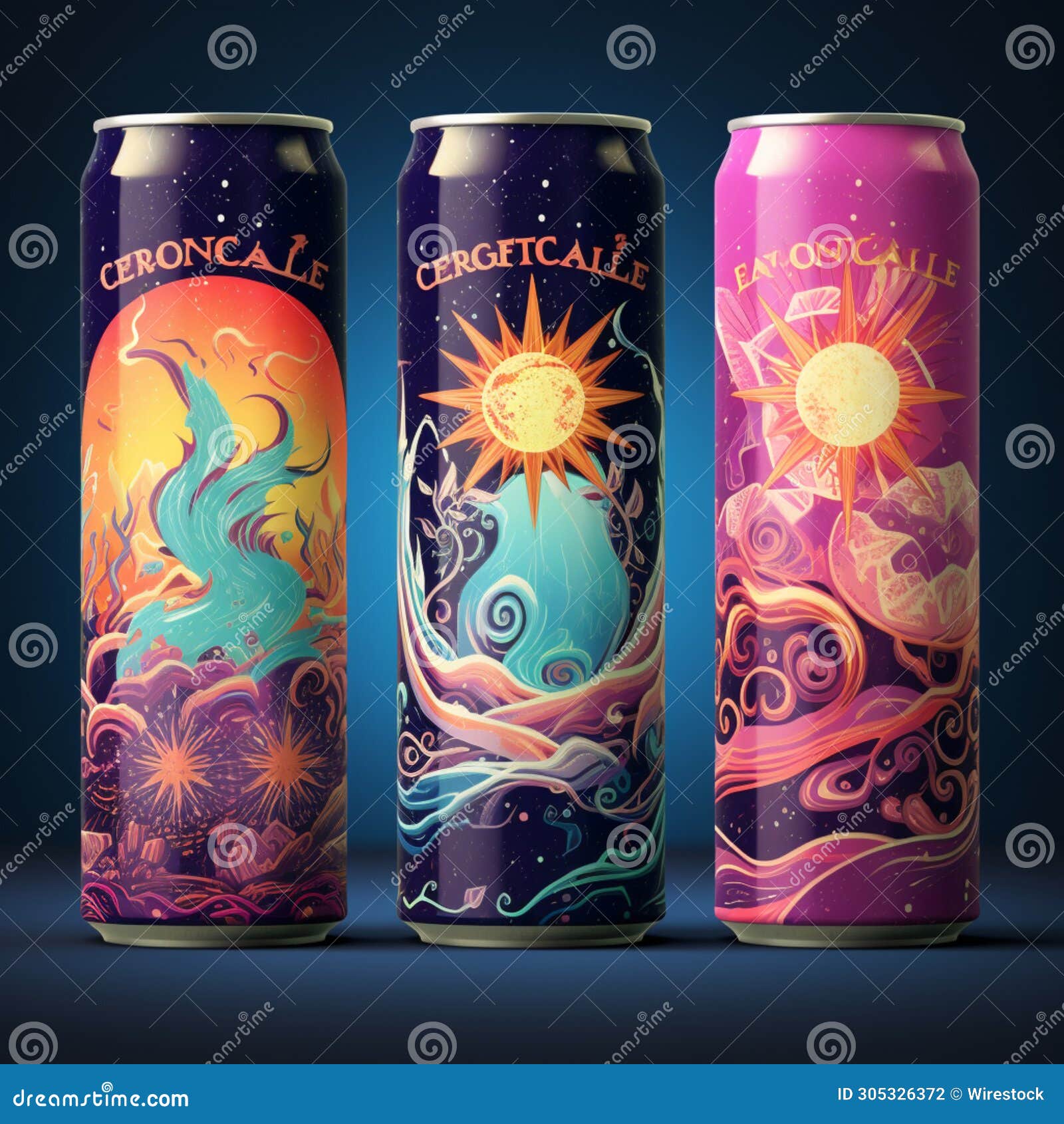 Three Cans with Their Designs on Them in Different Colors and Sizes ...