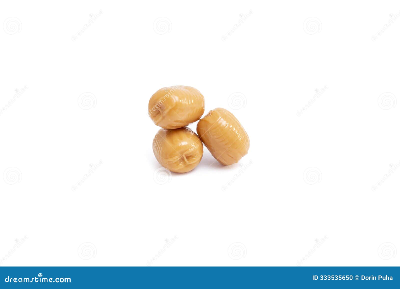 Three Caramel Candy Drops Piled Up Isolated on White Background Stock ...