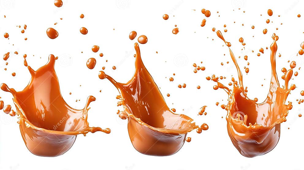 Three Caramel Splashes Isolated on White Background Stock Illustration ...