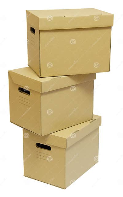 Three Cardboard Boxes with Handles Stock Photo - Image of isolated ...