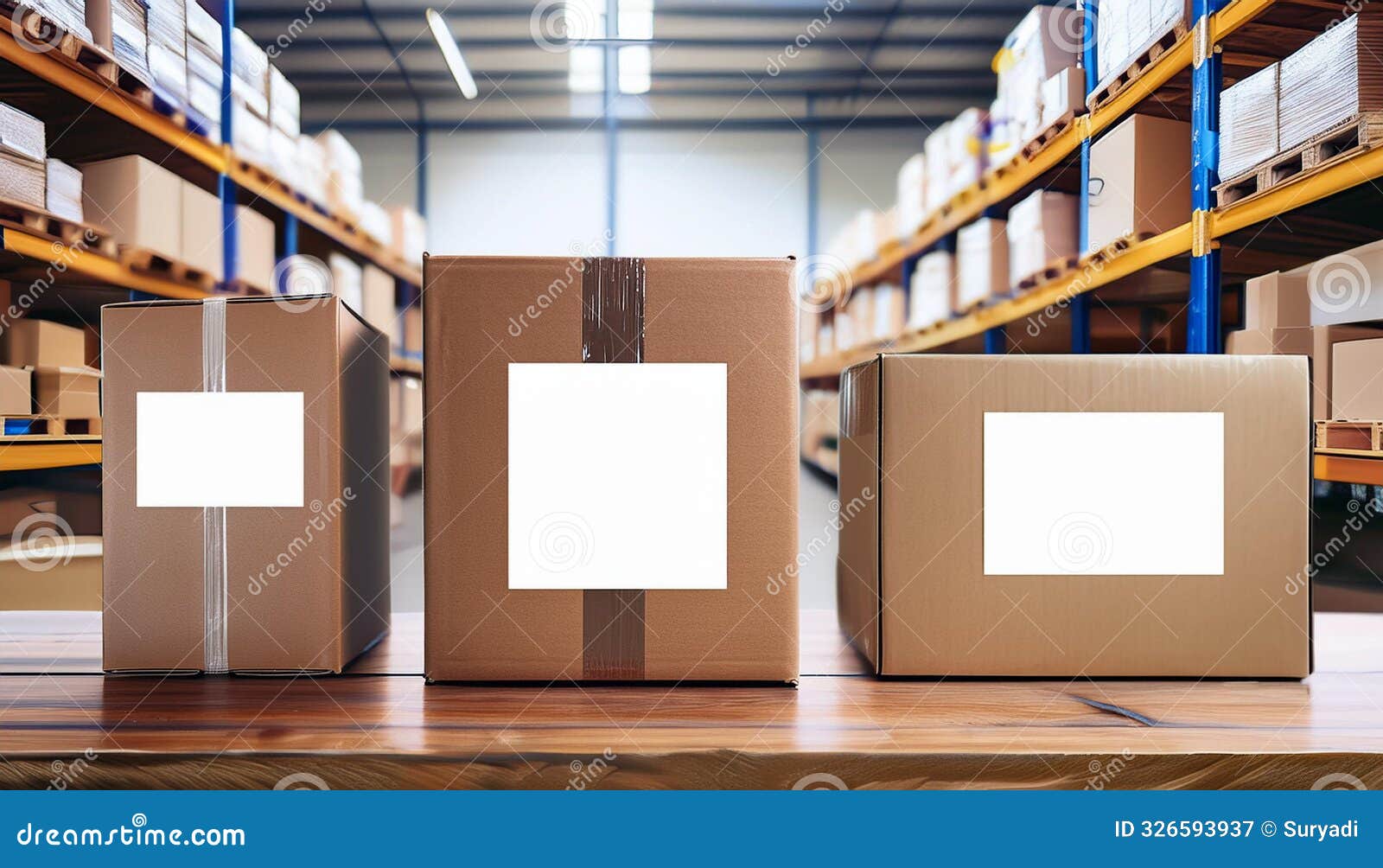 Three Cardboard Boxes with White Blank Labels for Mockup Stock Image ...