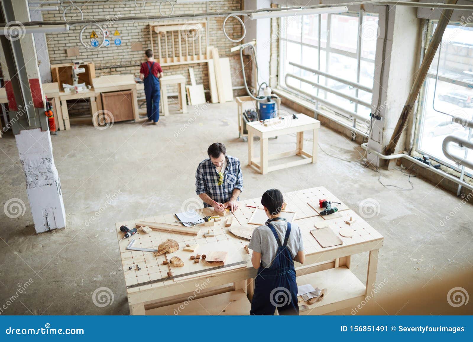 Three Carpenters Working Background Stock Image - Image of working ...