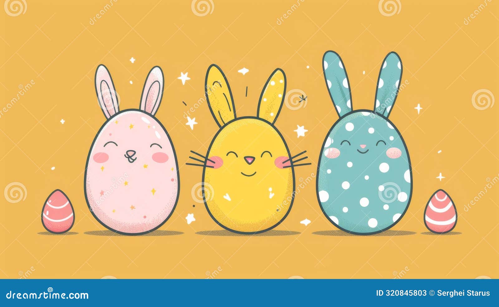 Three Cartoon Bunnies are Sitting Next To Each Other with Eggs, AI ...