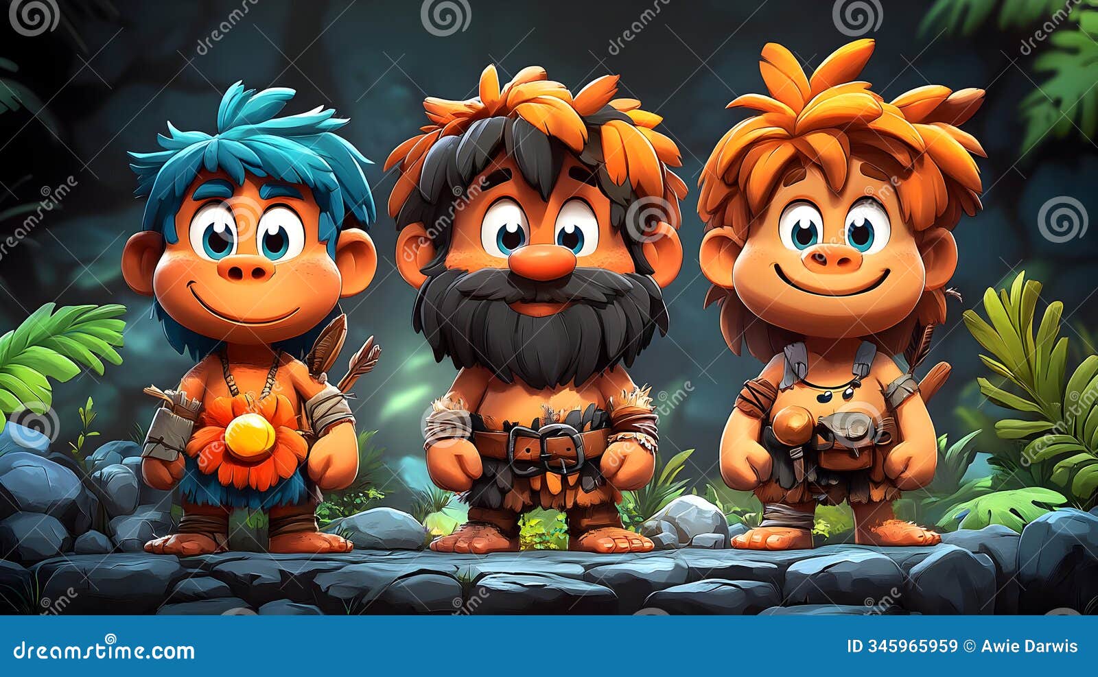 Three Cavemen With Clubs In Different Poses Vector | CartoonDealer.com ...