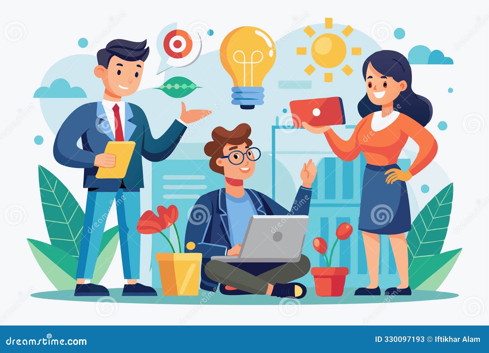 Three Cartoon Characters Engage in a Brainstorming Session, Sharing ...