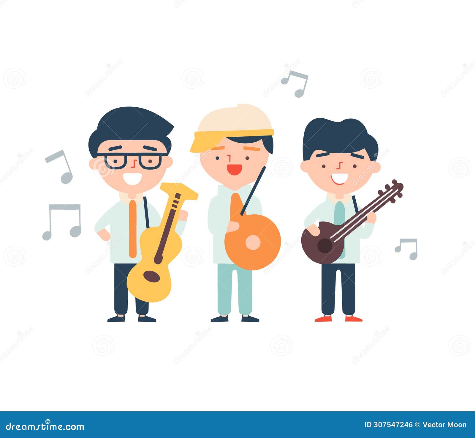 Three Cartoon Characters Playing Musical Instruments Vector Stock ...