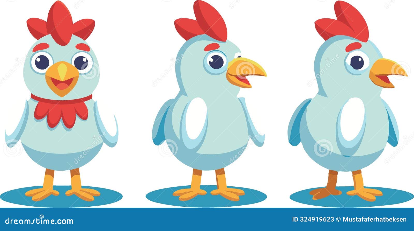 Three Cartoon Chickens with Red Beaks and White Bodies Stock ...