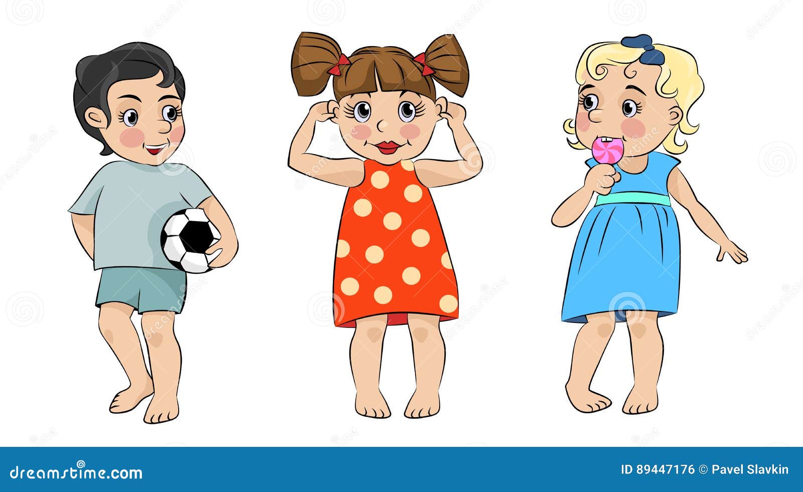 Three cartoon children stock vector. Illustration of sports - 89447176