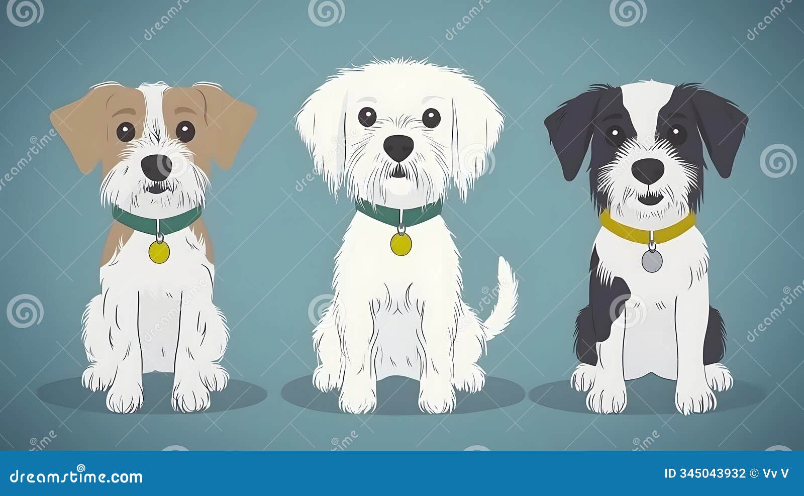 Three Cartoon Dogs Sitting Together in Cute Poses Stock Illustration ...