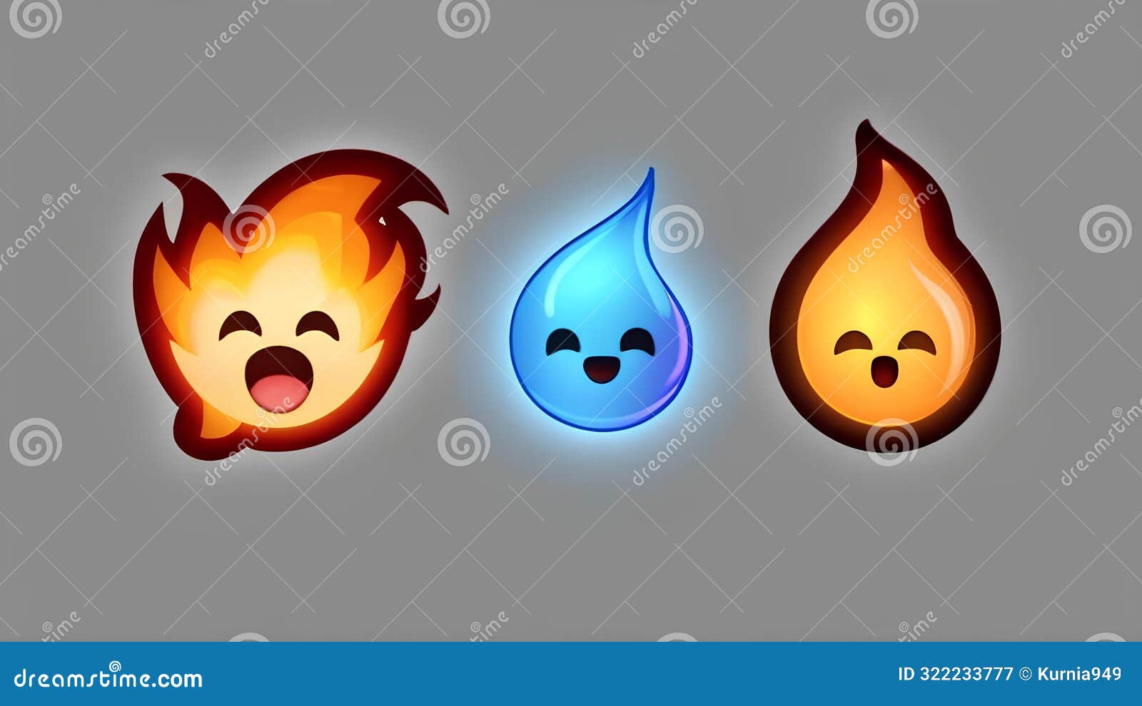 Three Cartoon Faces with Fire, Water, and Fire Again Stock Illustration ...