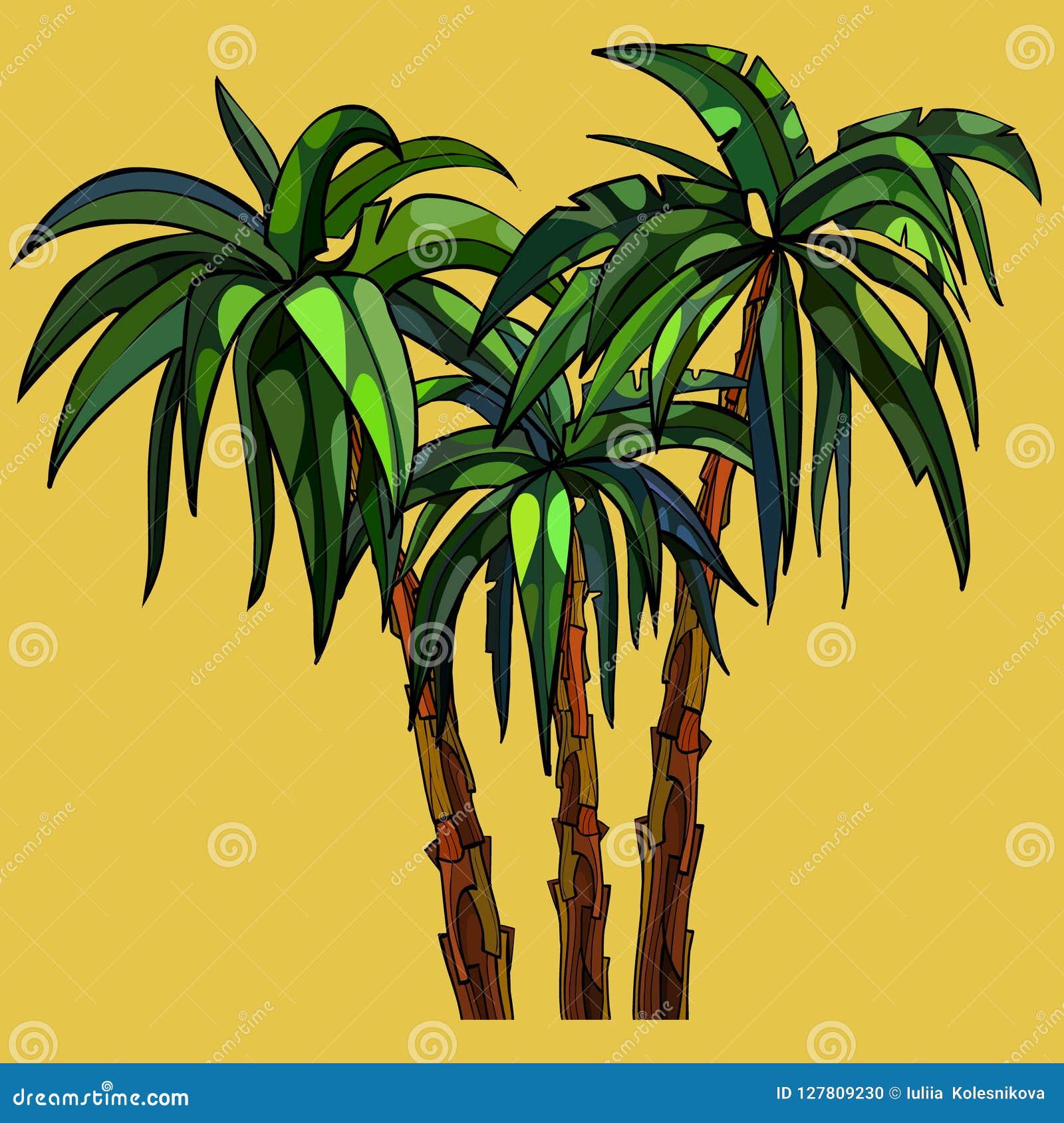 Three Cartoon Palm Trees on a Yellow Background Stock Vector ...