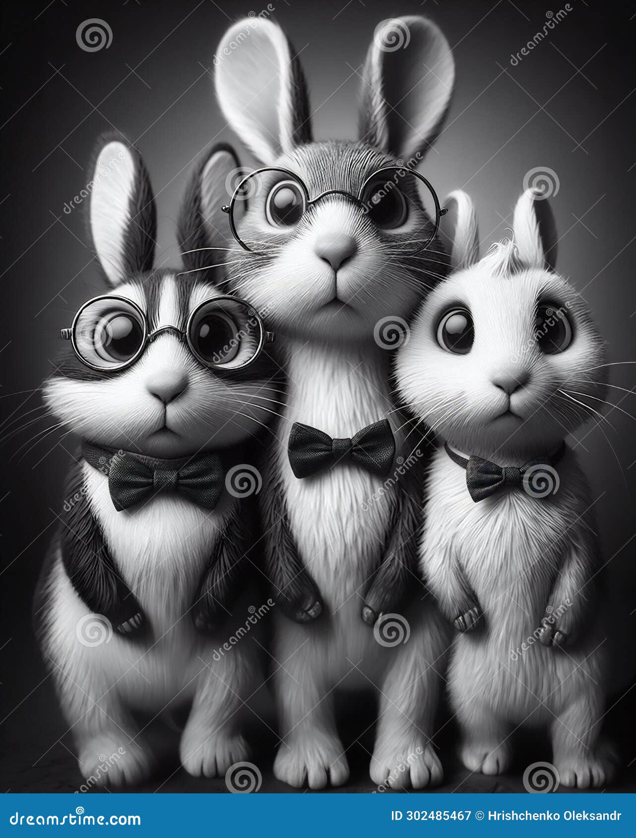 Three Cartoon Scared Hare with a Butterfly Tie Stock Illustration ...