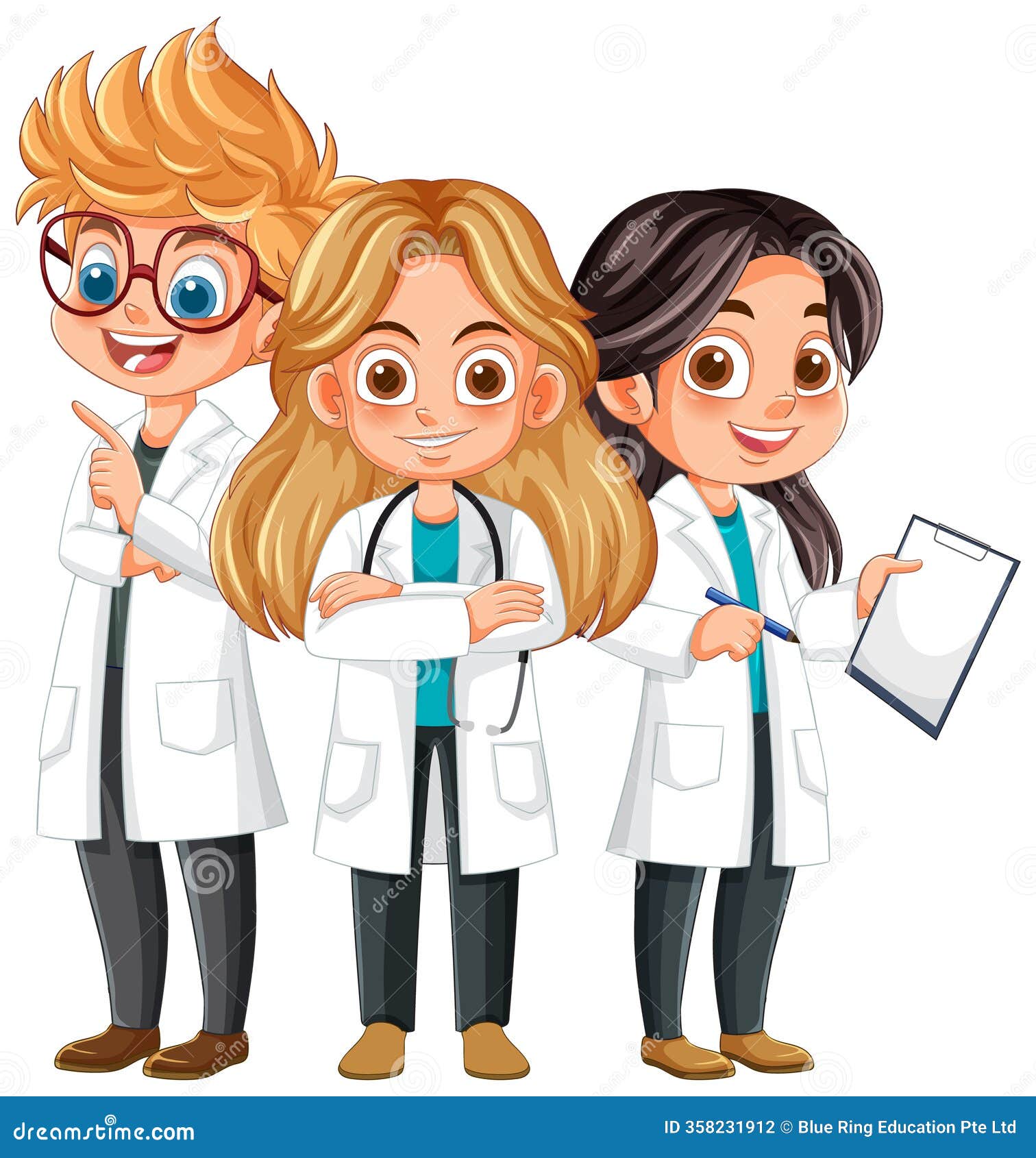 Three cartoon scientists stock illustration. Illustration of young ...