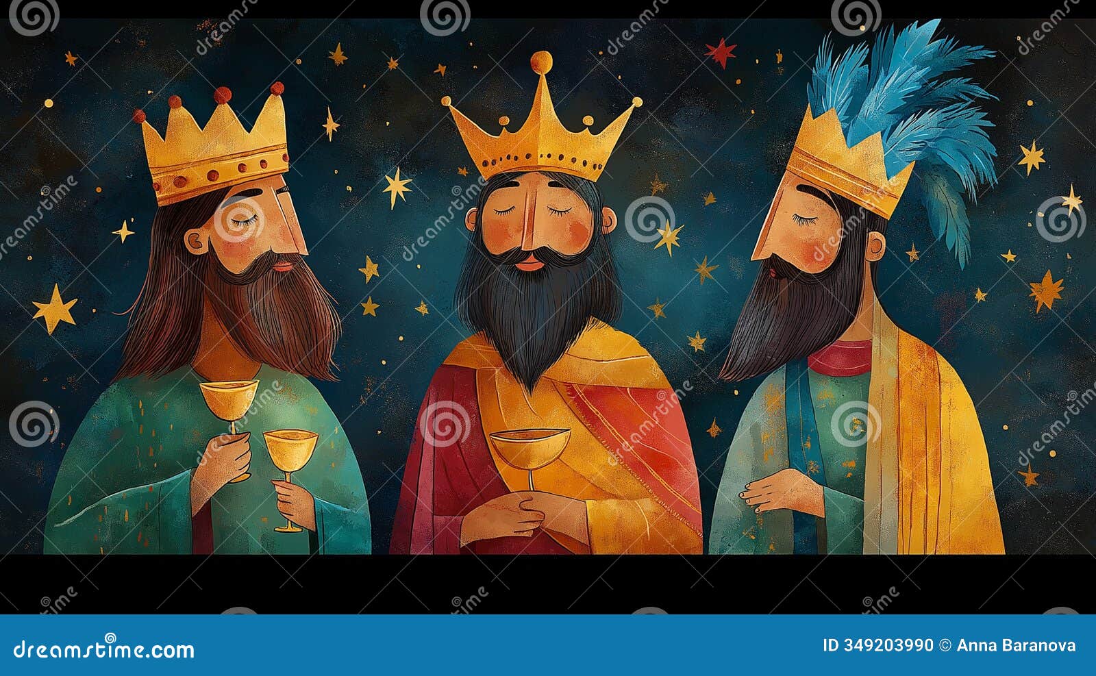 Three Cartoon-style Kings with Gifts Stock Photo - Image of ...