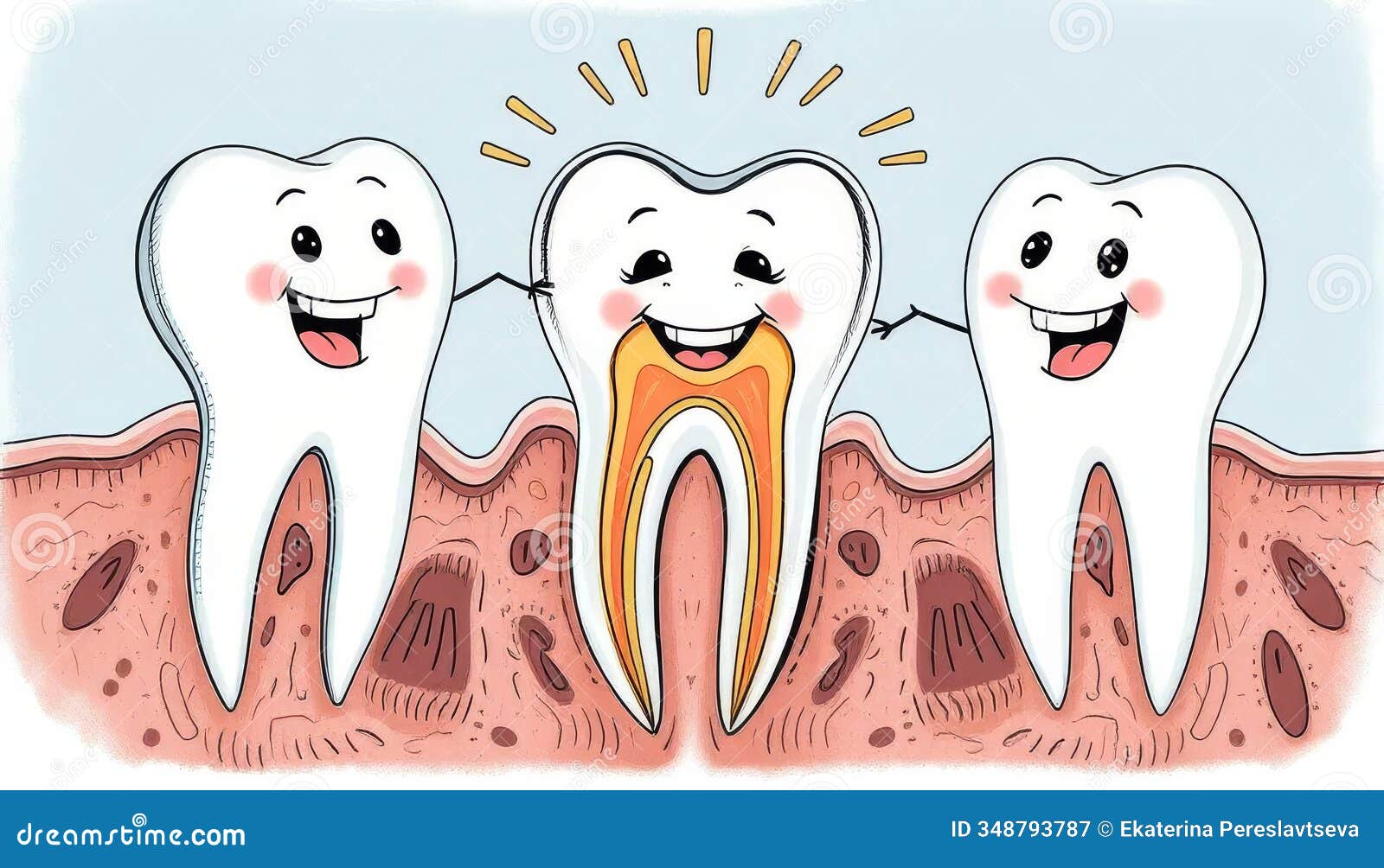Three Cartoon Teeth are Shown with One Tooth Missing Stock Image ...