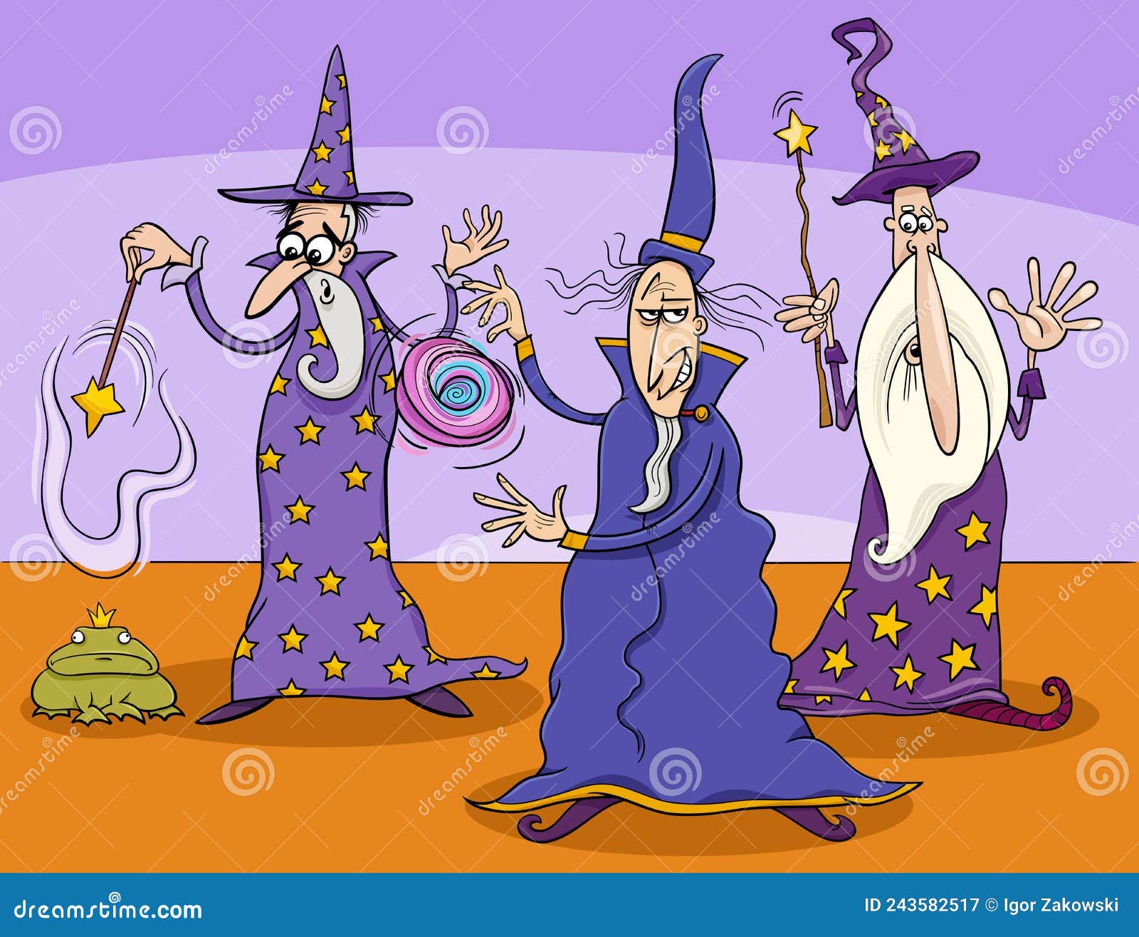 Wizards. Characters In Robes Costume And Hats With Silver Beard. Old ...