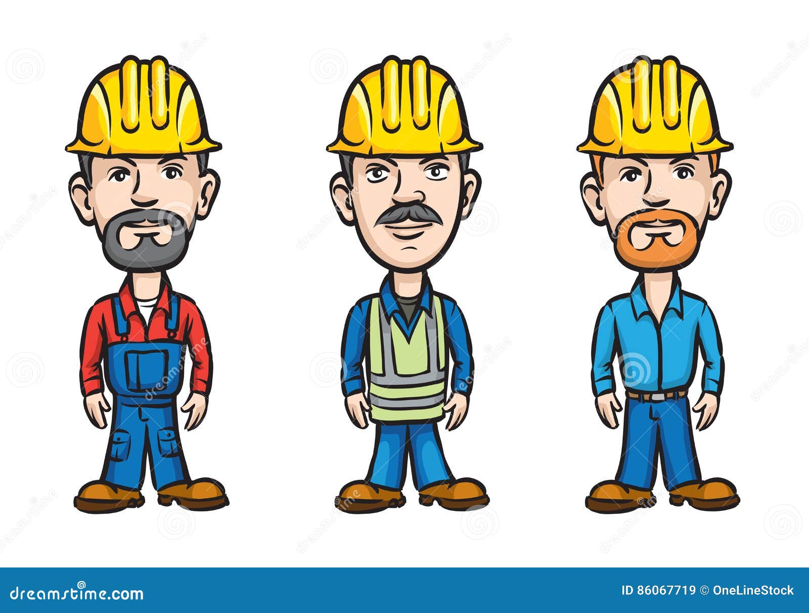 Three Cartoon Workers in Hardhats Stock Vector - Illustration of human ...
