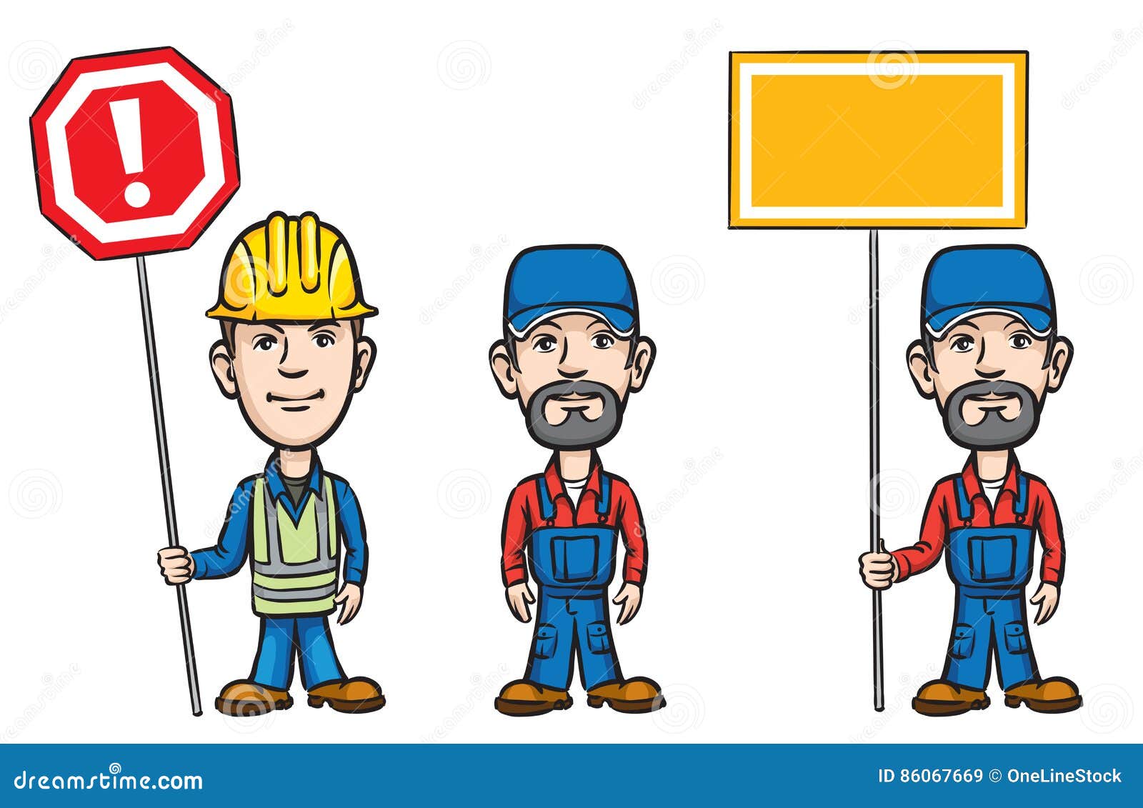 Three Cartoon Workers with Signs Stock Vector - Illustration of loss ...