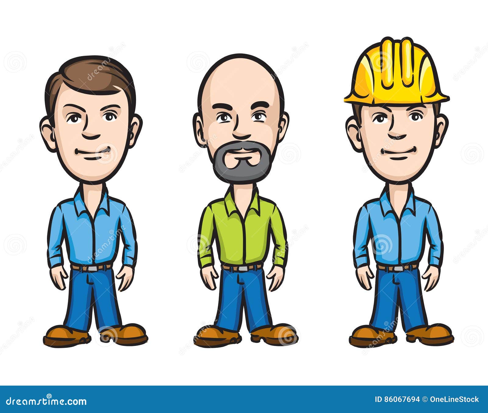 Three cartoon workers stock vector. Illustration of beard - 86067694