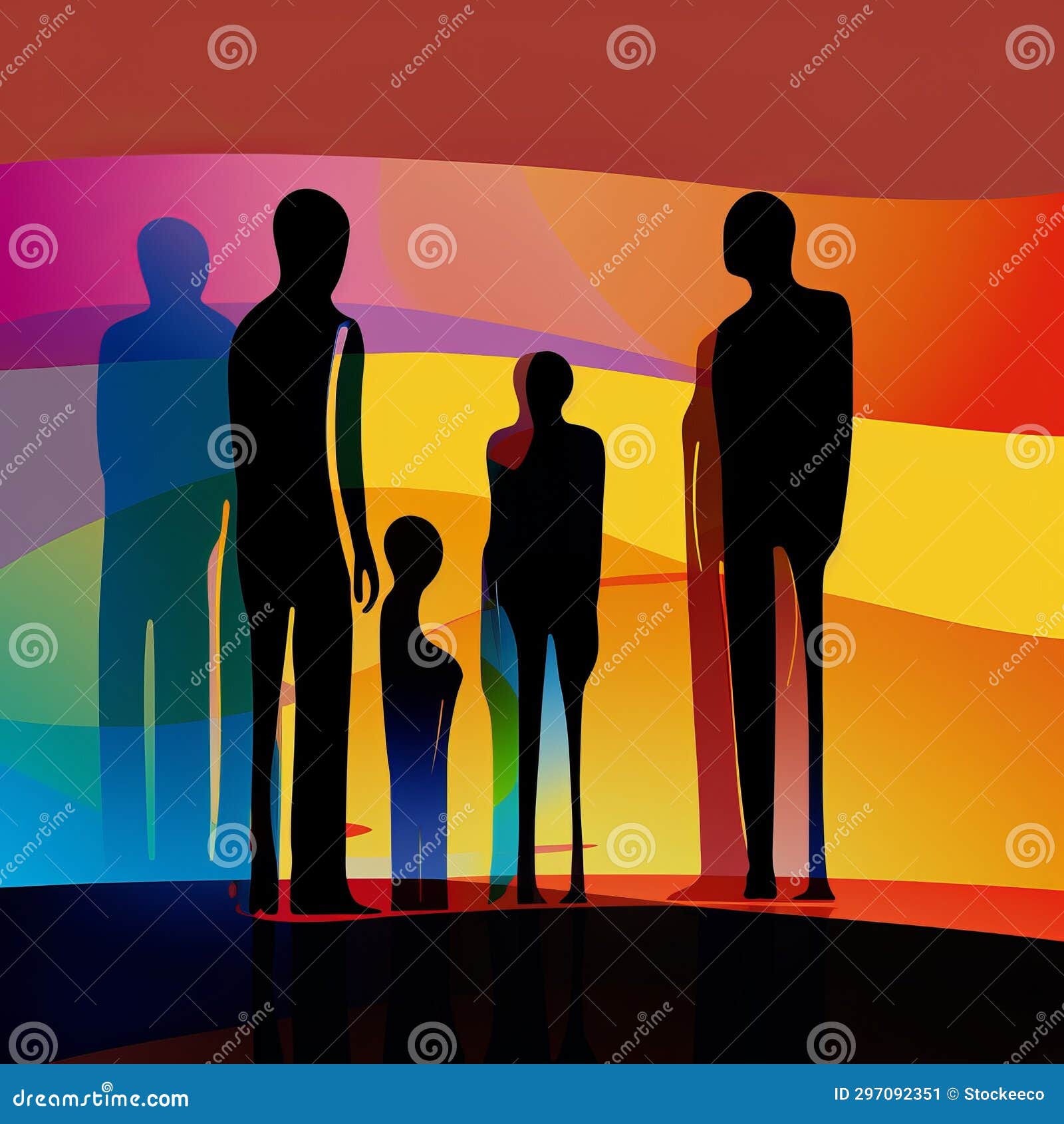 Vibrant Silhouettes: Distorted Human Forms in Rainbow Colors Stock ...