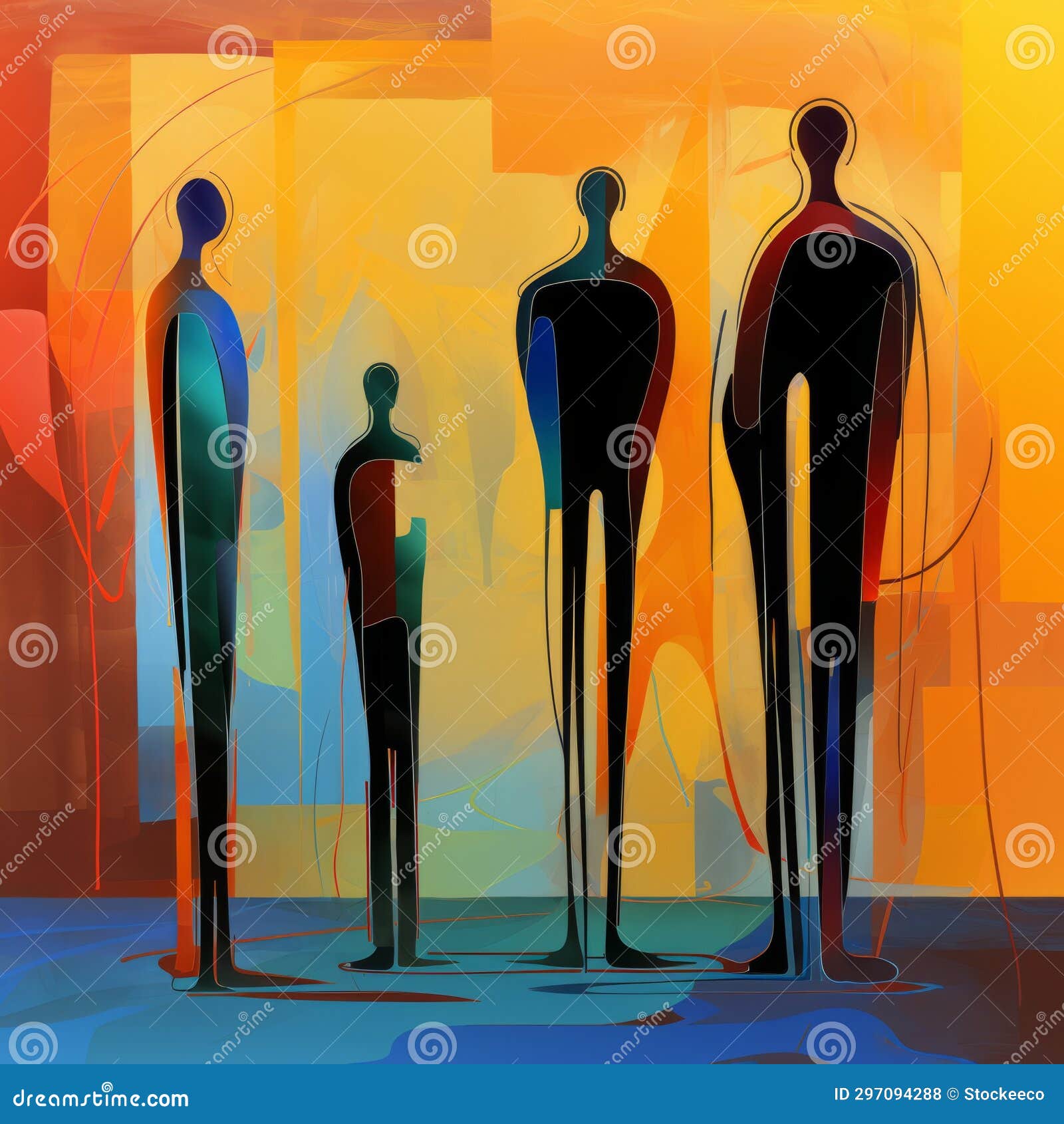 Abstract Psychological Phenomena Illustration: Stylized Figures in Dark ...