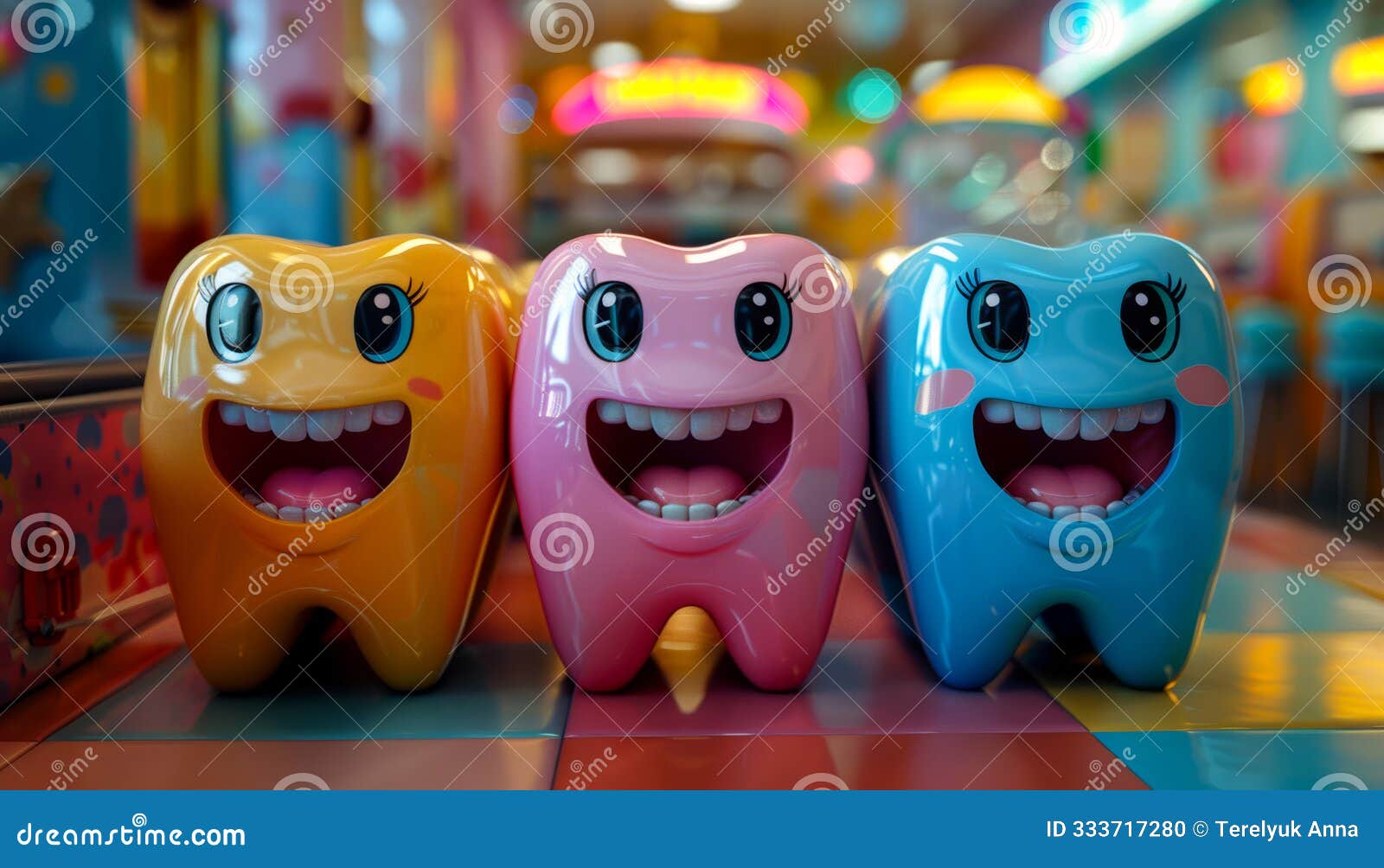 Three Cartoonish Teeth are Smiling and are Placed Next To Each Other ...
