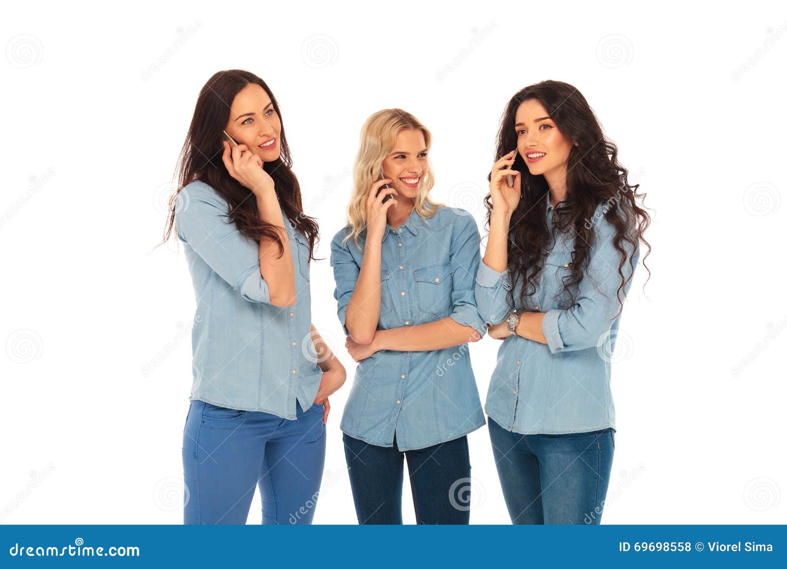 Three Casual Women Talking on the Phone Stock Photo - Image of business ...