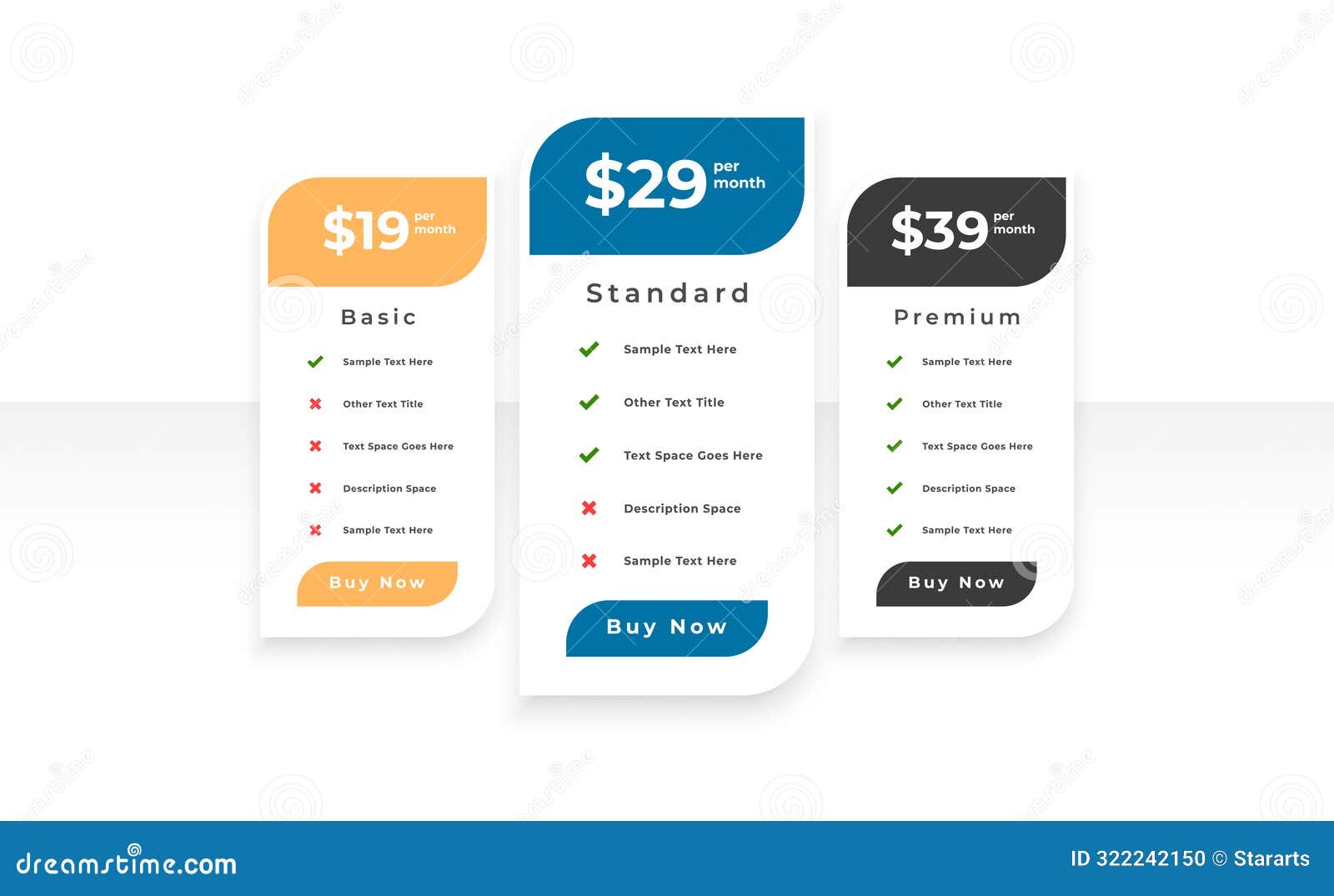 Three Category Pricing Checklist Layout for Choose Best Plan Stock ...