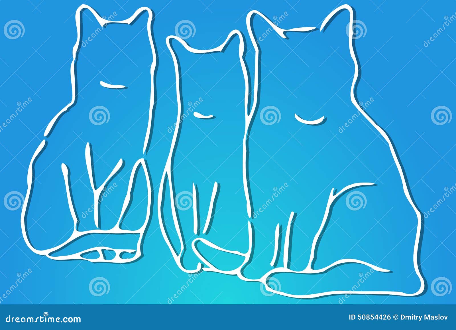 Three Cats stock vector. Illustration of feline, blue - 50854426