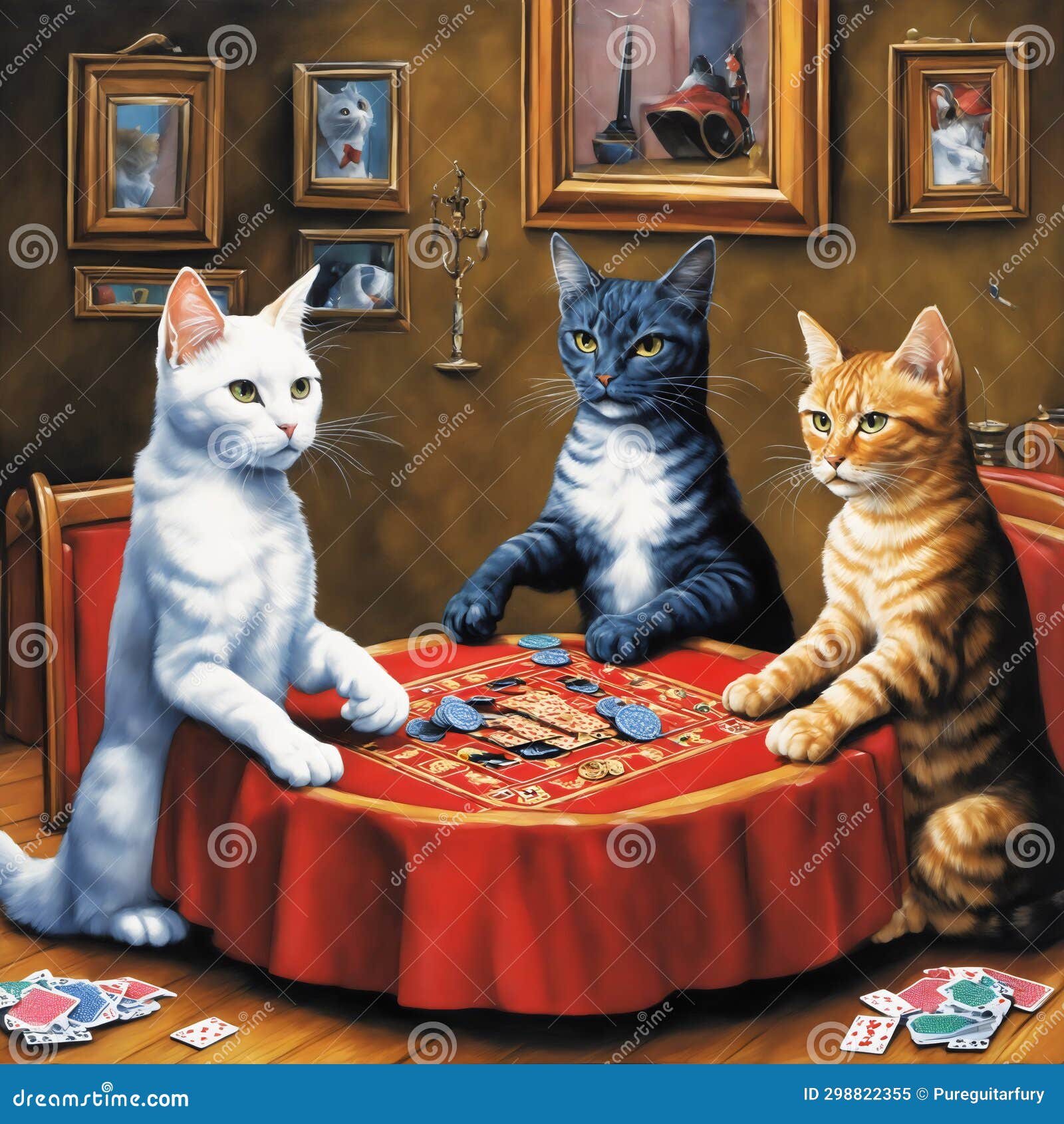 Three Cats Playing Poker stock illustration. Illustration of cats ...