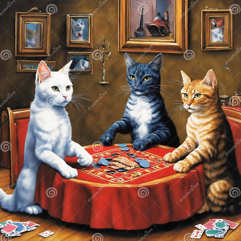 Three Cats Playing Poker stock illustration. Illustration of cats ...