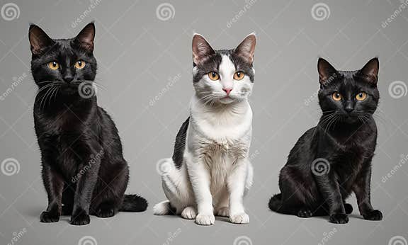 Three cats sitting side by stock illustration. Illustration of graphic ...