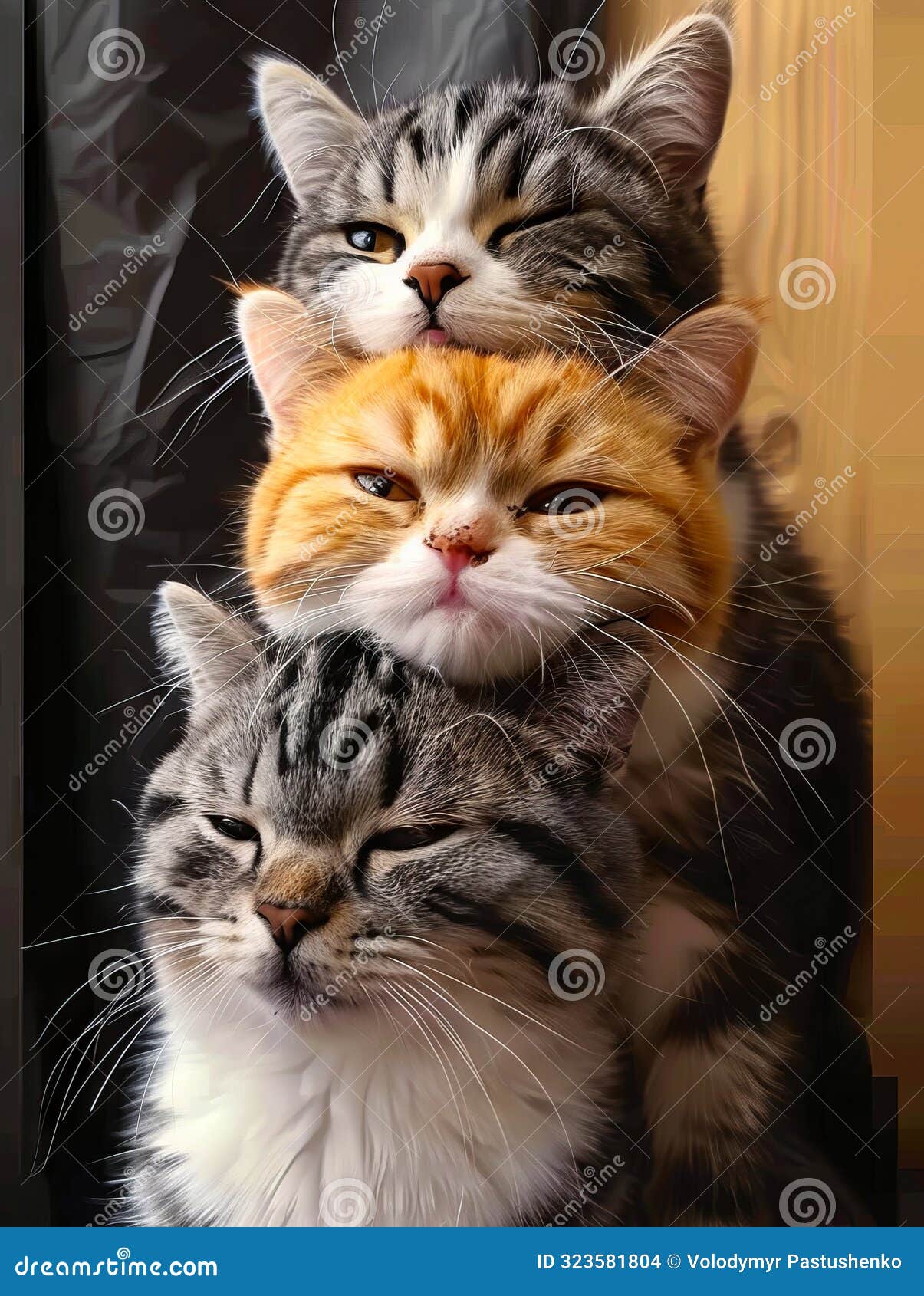 Three Cats are Stacked on Top of Each Other Stock Photo - Image of ...