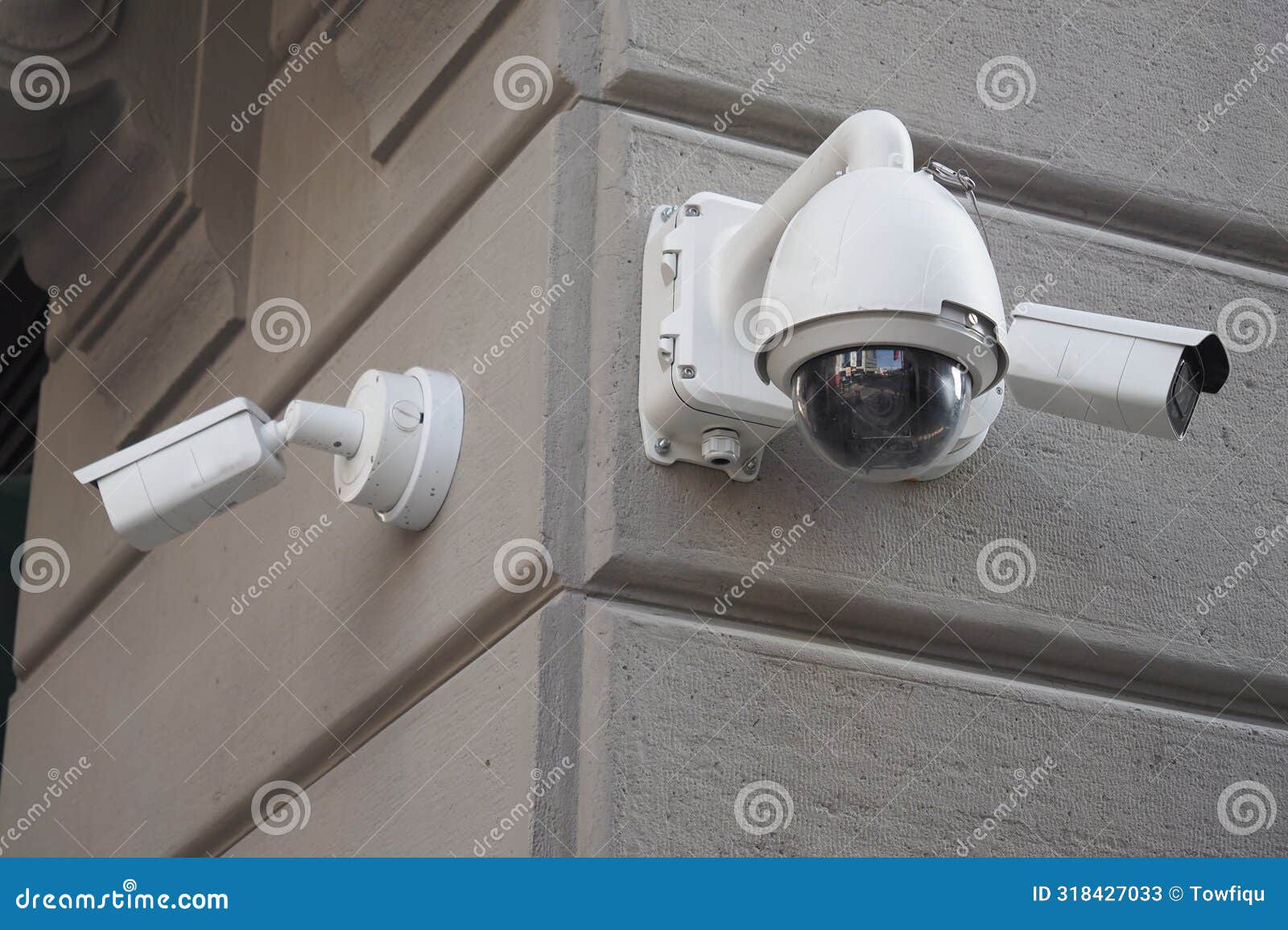 Three CCTV Security Camera Operating on a Building Outdoor Stock Image ...