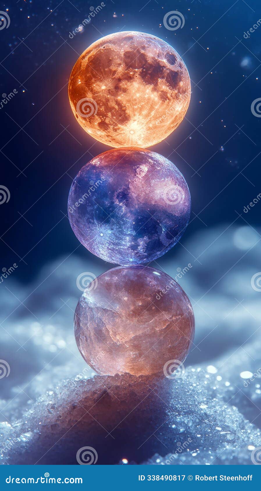 Three Celestial Spheres Stacked on Top of Each Other, Creating a ...