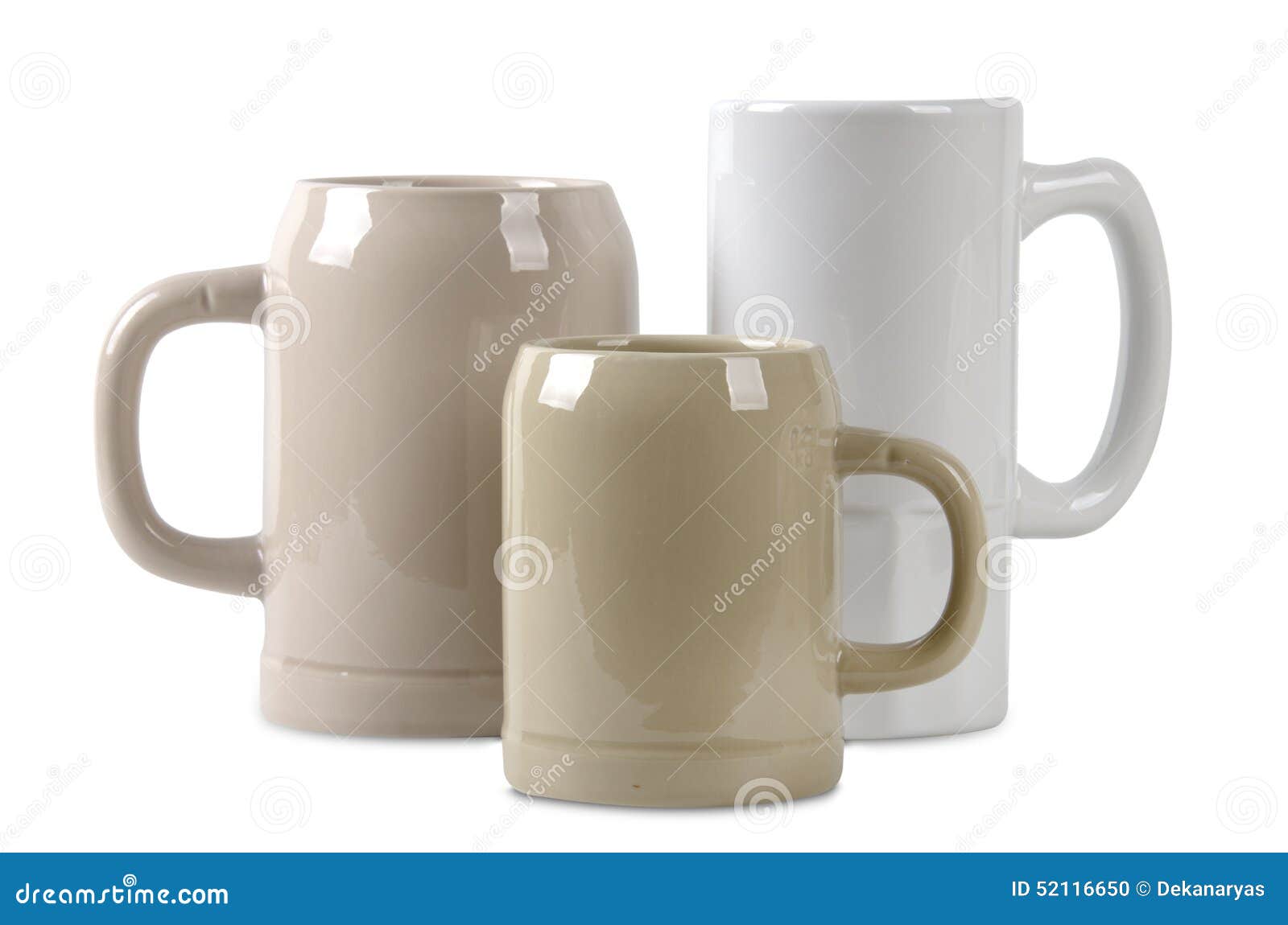 Three ceramic beer mugs stock photo. Image of isolated - 52116650