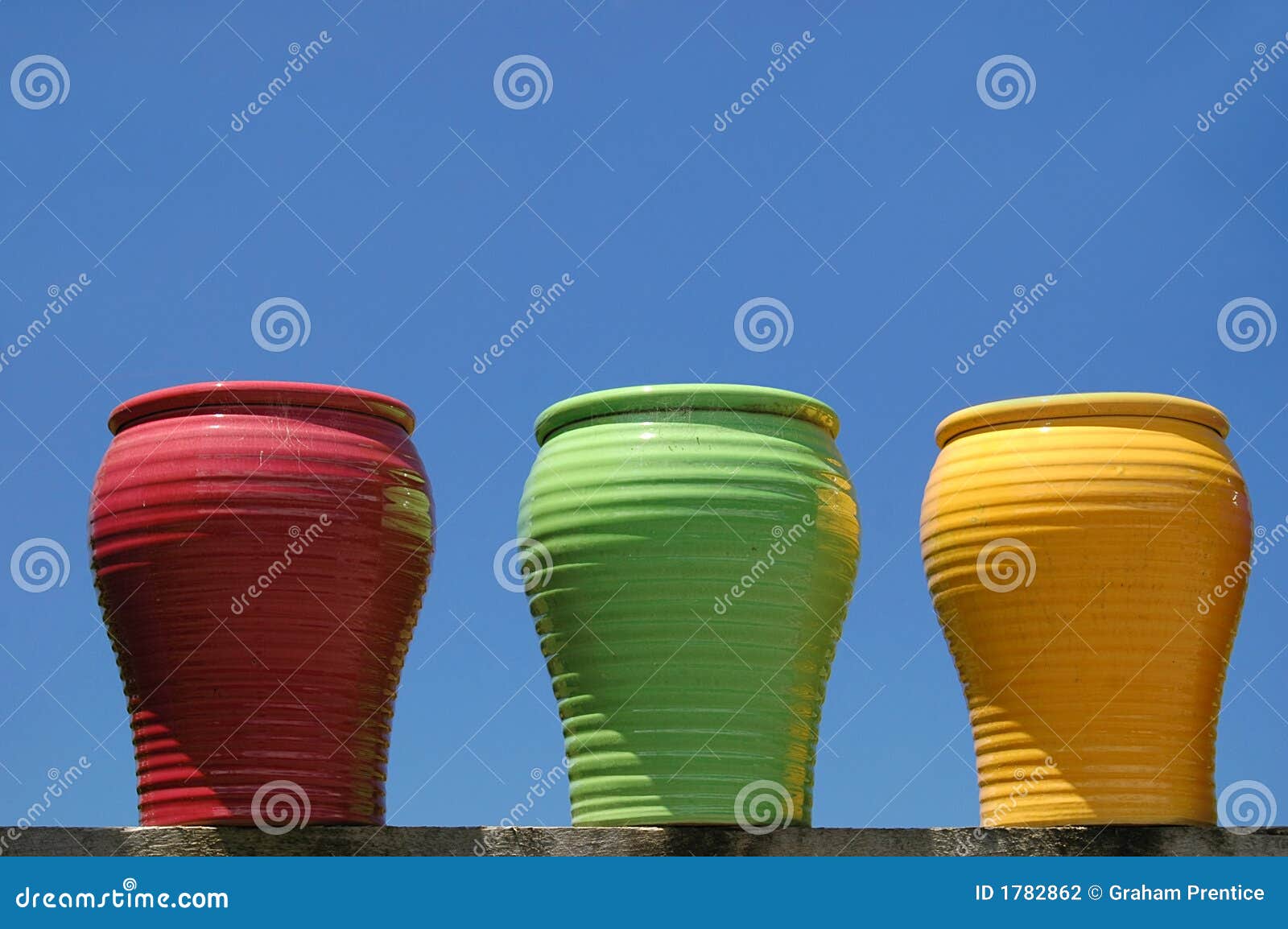Three Ceramic Pots stock photo. Image of ceramic, yellow - 1782862