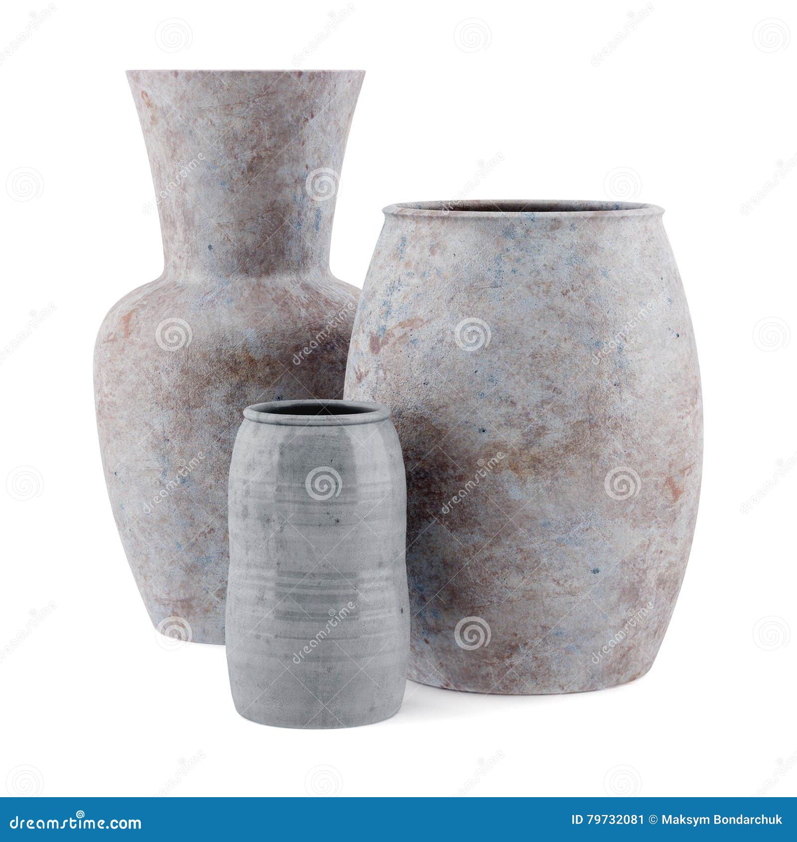 Ceramic Vases Of Various Shapes. Antique Ceramics With A Stamp Texture ...