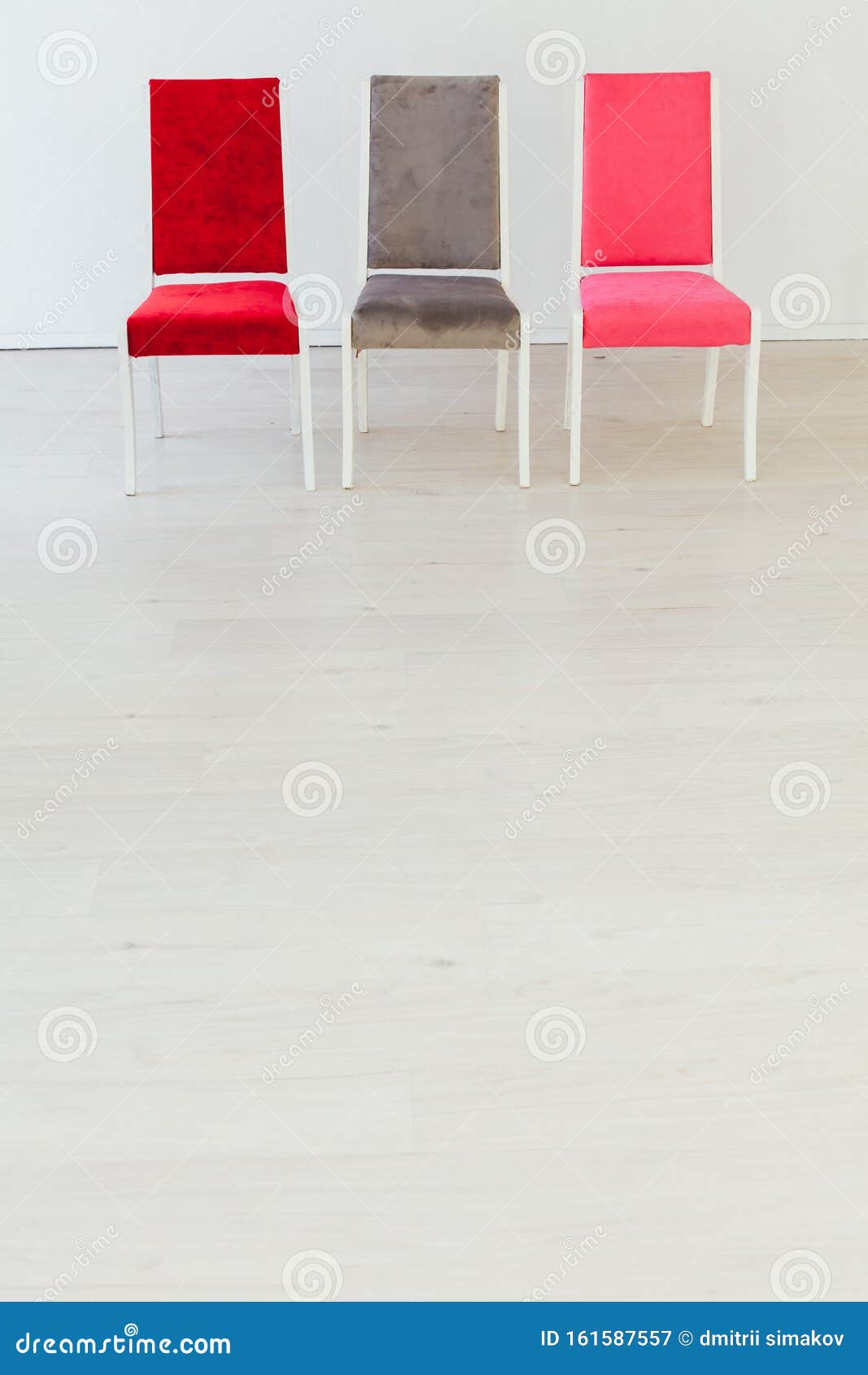 Three Chairs in the Interior of an Empty White Room Stock Image - Image ...