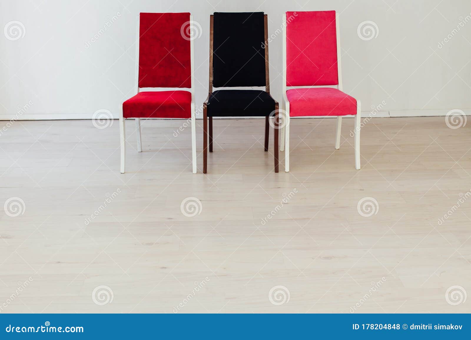 Three Chairs in the Interior of an Empty White Room Stock Photo - Image ...