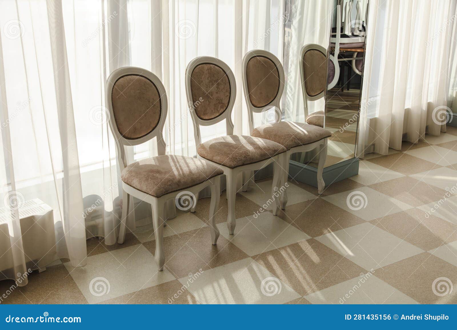 Three Chairs in a Row in the Interior of the Room Stock Photo - Image ...