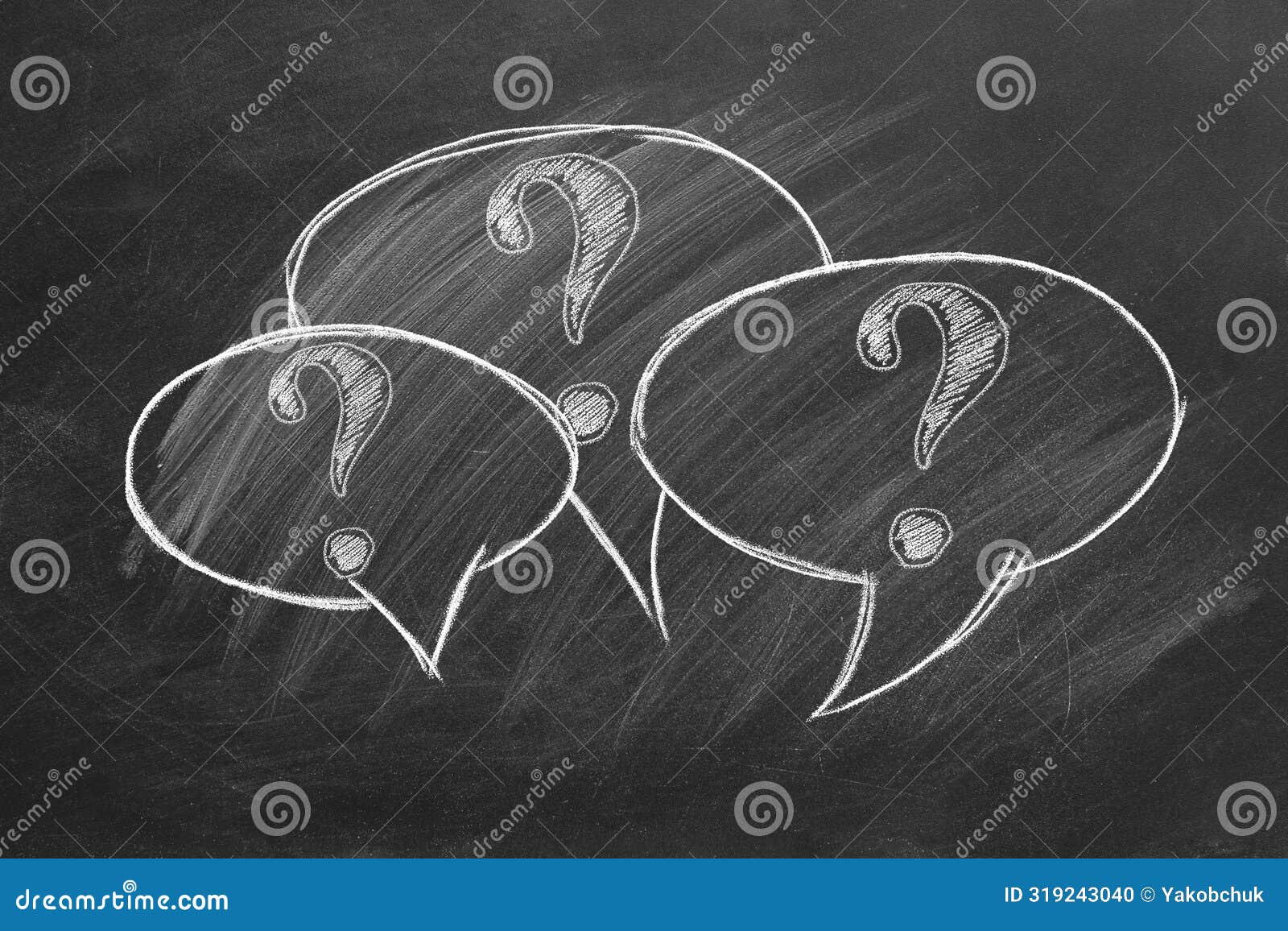 Chalkboard with Question Marks in Speech Bubbles. FAQ. Stock Photo ...
