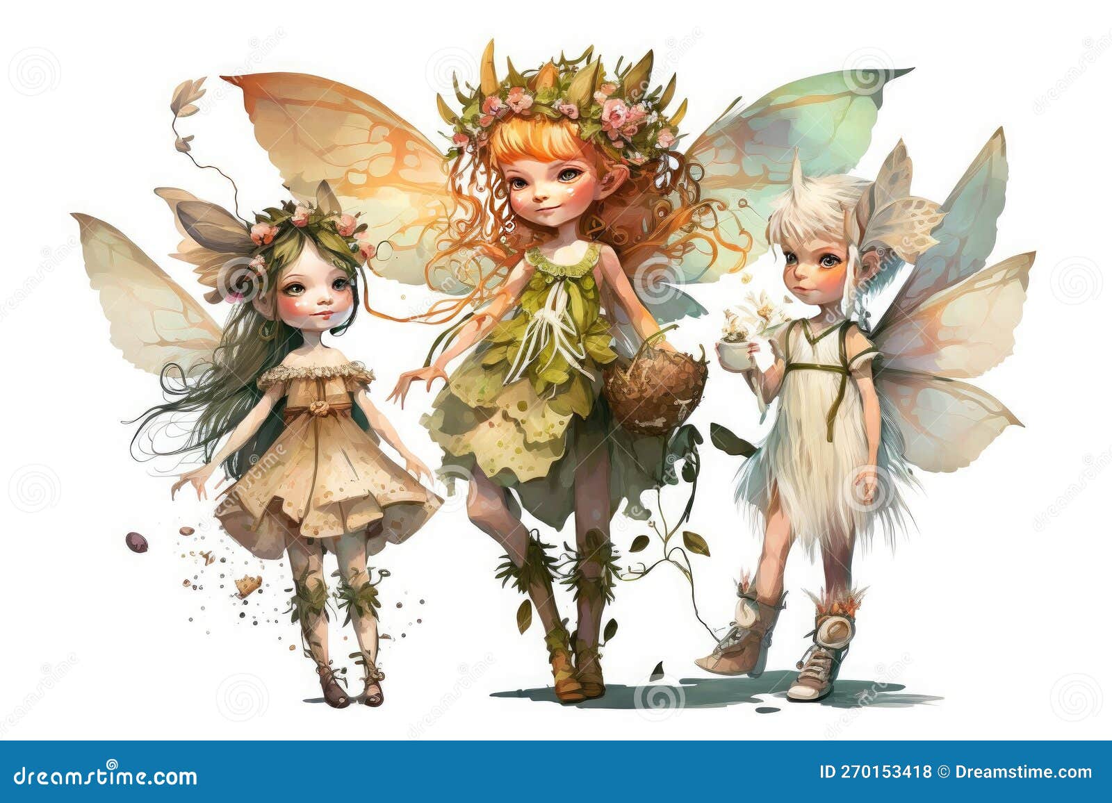 Three Characters of Forest Fairies on a White Background. Generative Ai ...