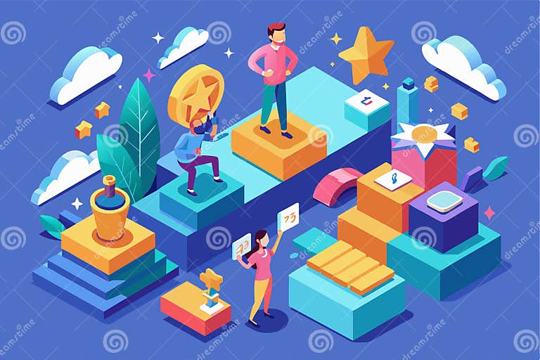 Three Characters Interact with Colorful Graphics Representing Self ...