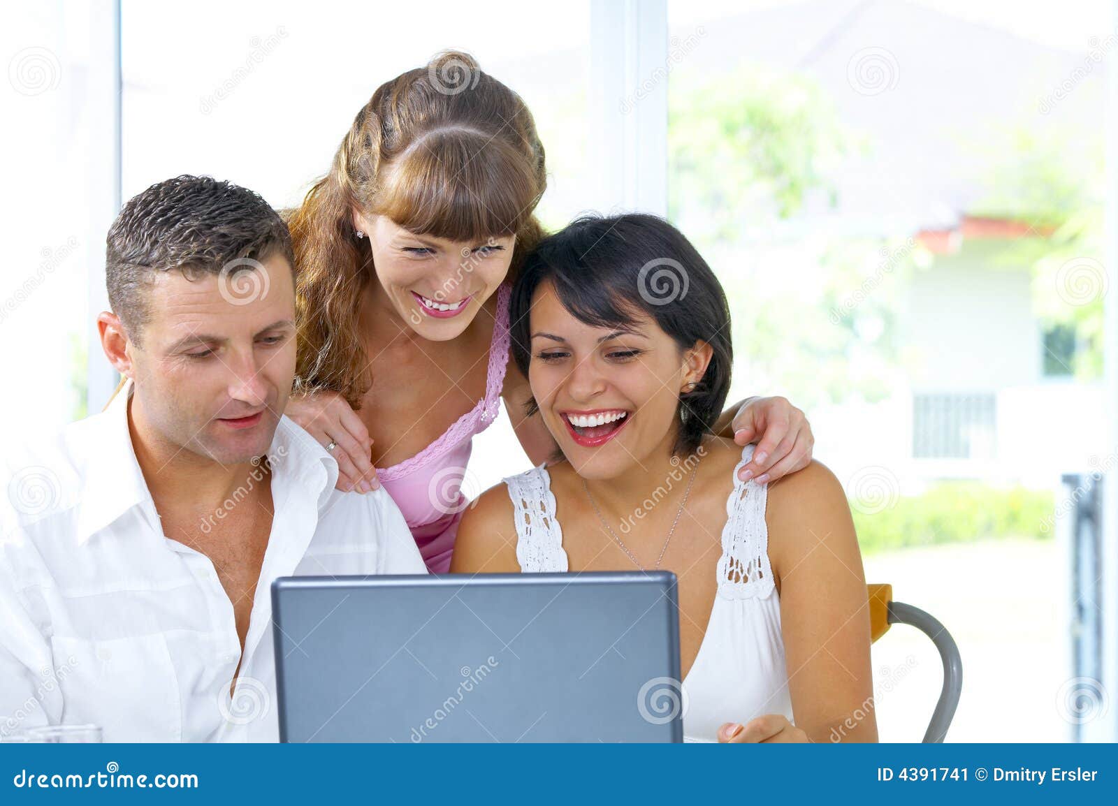 Three in chat stock image. Image of happy, communication - 4391741