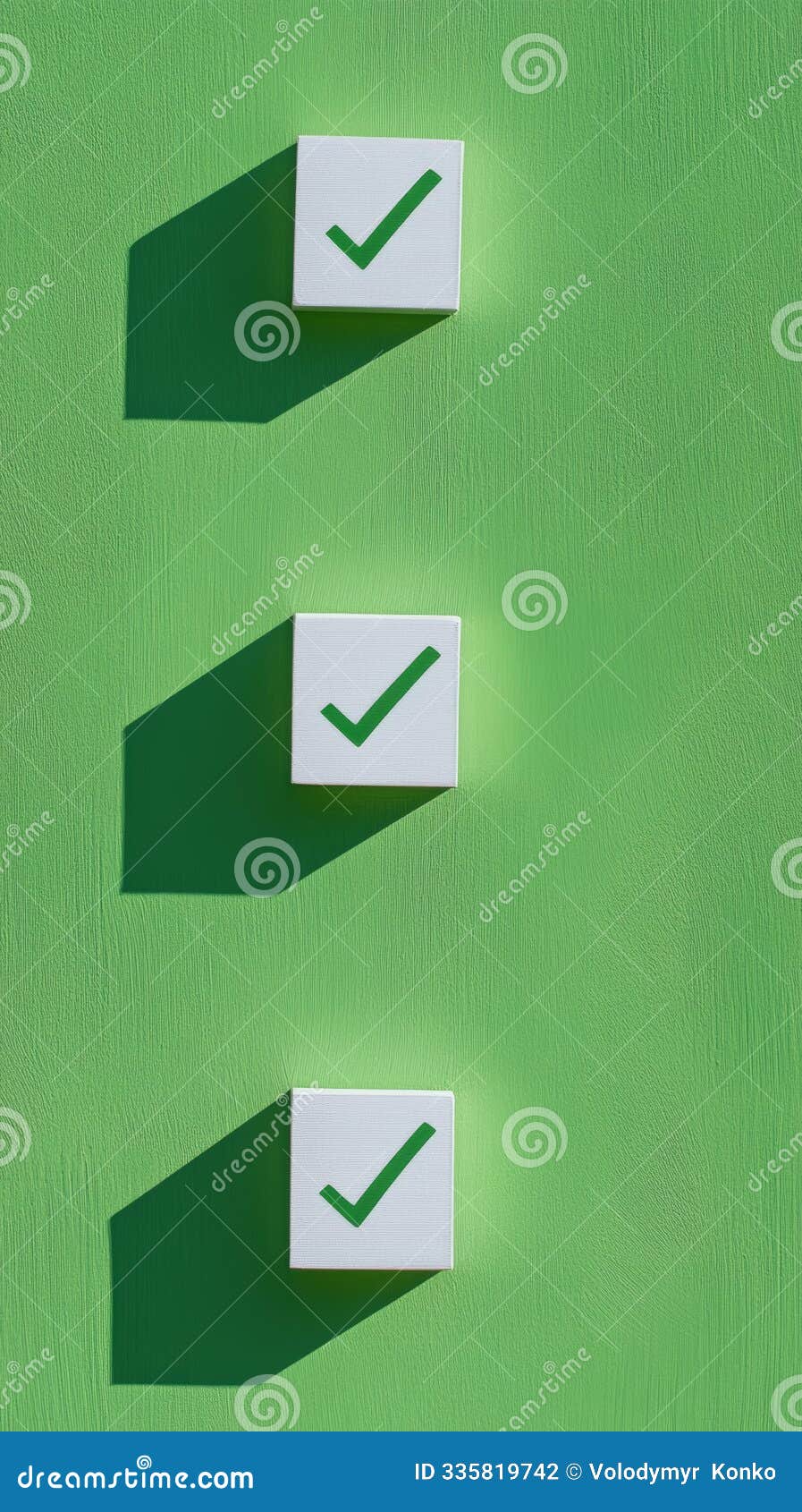 Three Check Marks on Green Background, Minimalist Abstract Design Stock ...