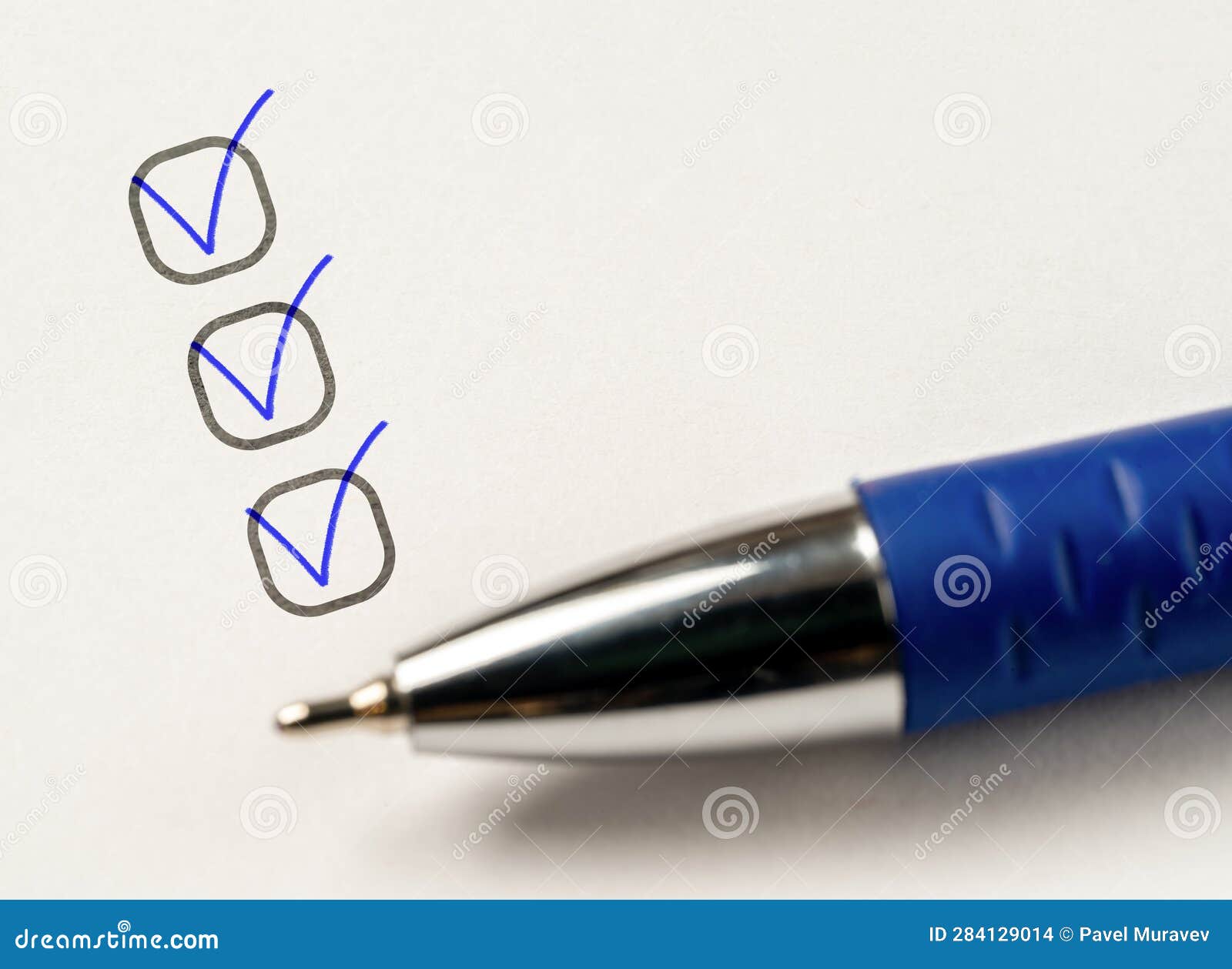 Three Checkboxes. Marking on Checklist Box. Hand with Pen Writing Check ...