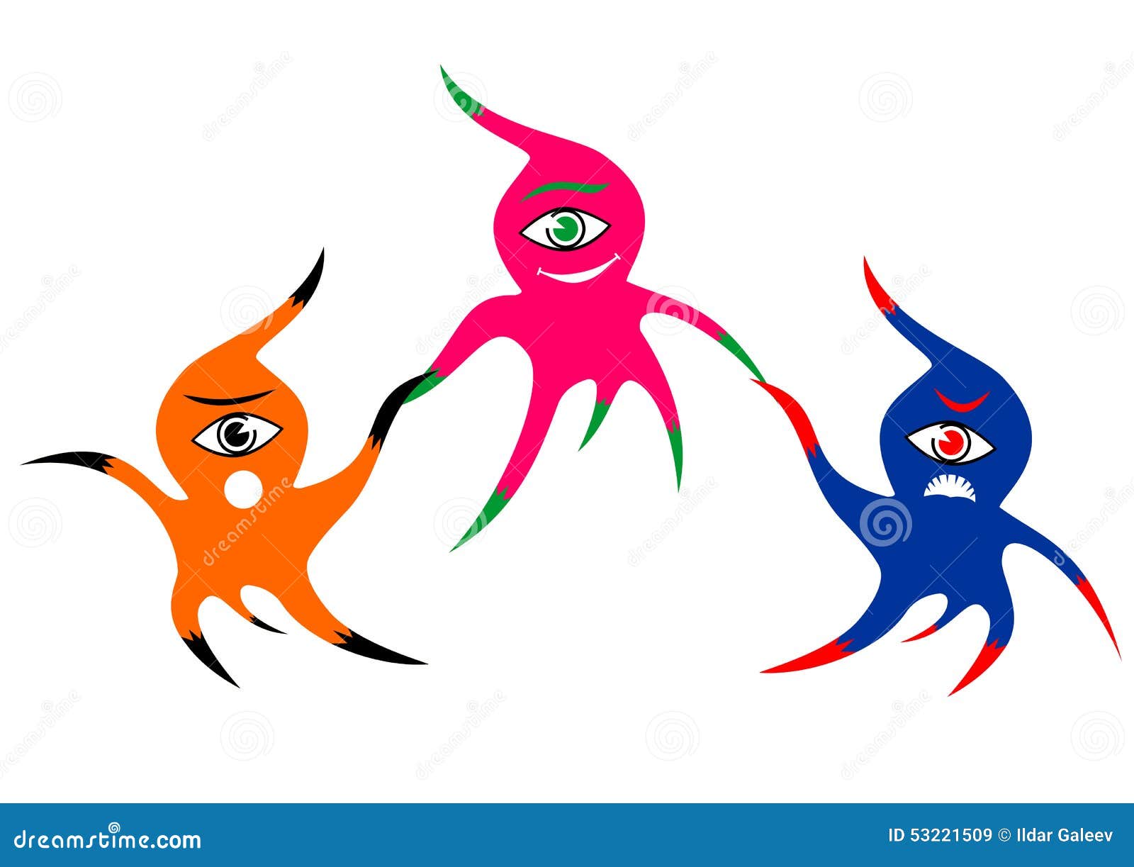Big Eyed Monsters With Horns Expressing Emotions Vector Set ...