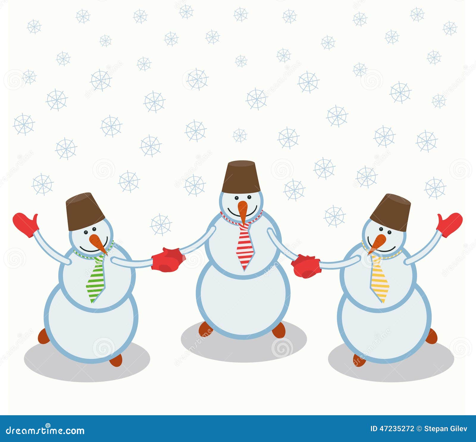 Three cheerful snowmen stock vector. Illustration of animation - 47235272
